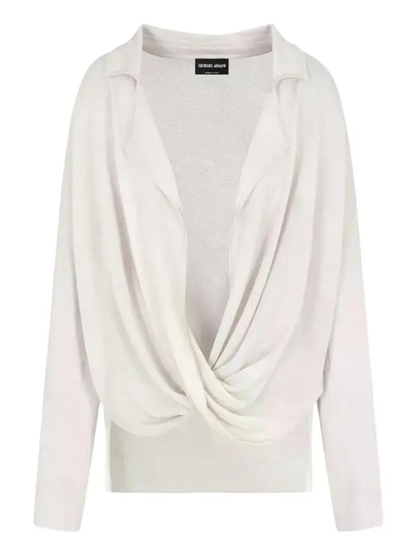 Giorgio Armani Draped Collared Top - White