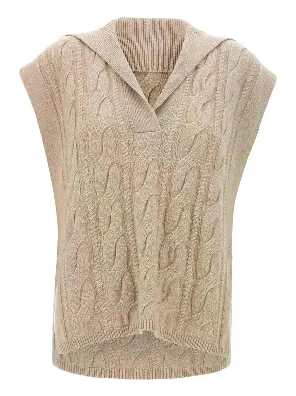 Max Mara Cable-knit Vest With Sailor Collar - Neutrals