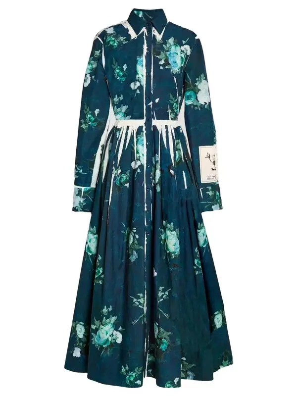 Erdem Floral-print Midi Shirt Dress - Blue