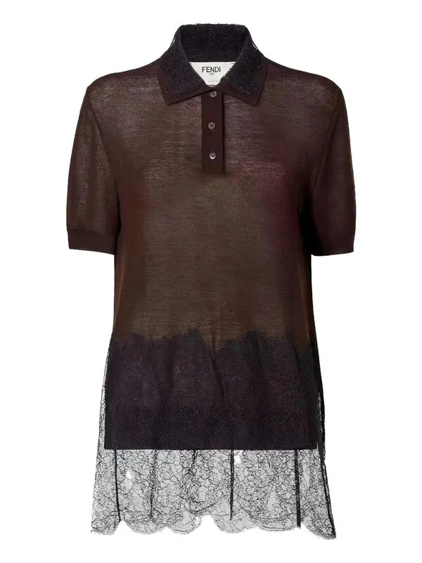 Fendi Lace-trimmed Polo Shirt - Brown
