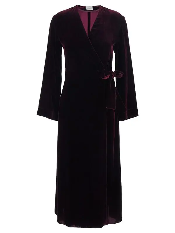 FORTE_FORTE V-neck Velvet Dress With Knot Detail - Purple