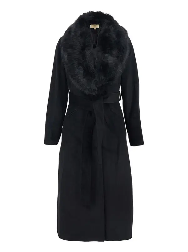 Michael Kors Classic Wool-blend Coat With Removable Fur - Black