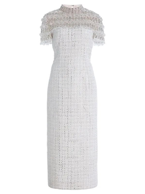 Carolina Herrera Embellished Tweed Midi Dress - Ivory