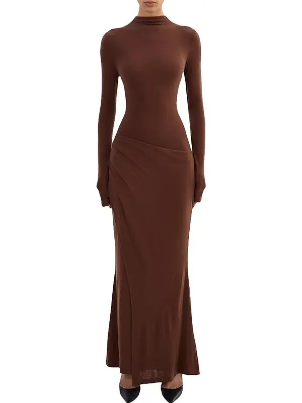 LAMARQUE Mock Neck Mermaid Dress - Brown