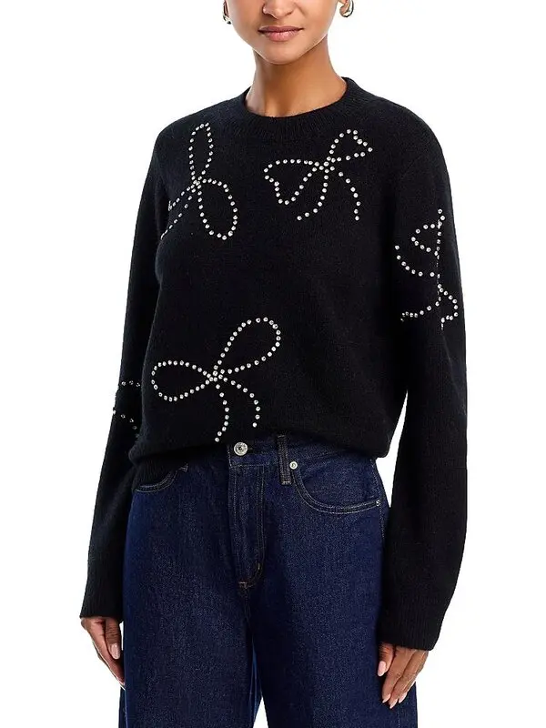 Aqua Rhinestone Bow Sweater - Black