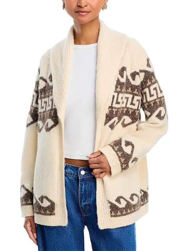 Aqua Wave Fair Isle Open Cardigan - Cream/brown