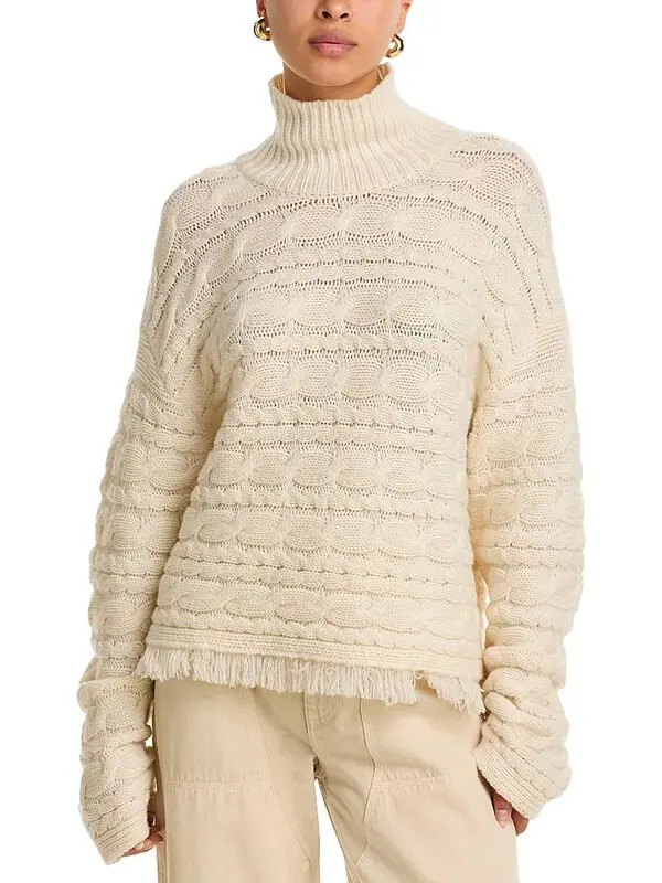 Guest In Residence Wool & Cashmere Cropped Cable Turtleneck - Cream