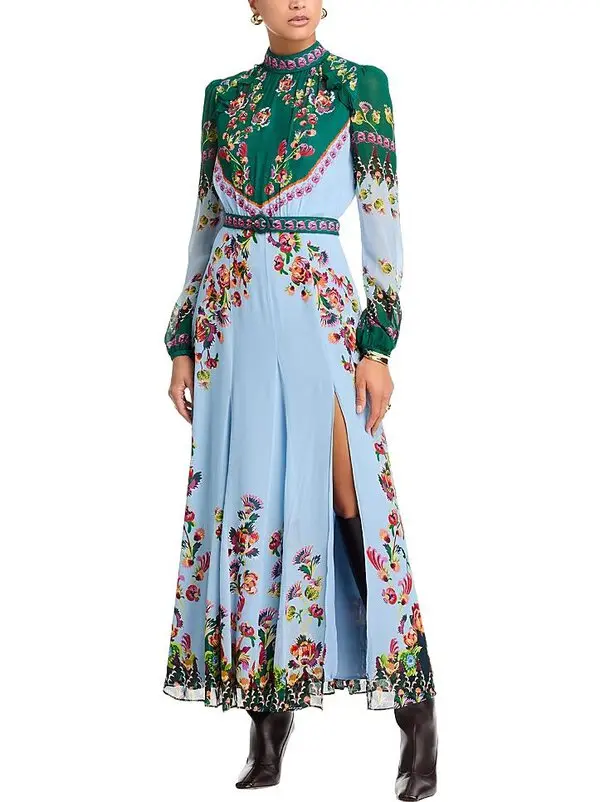 Saloni Jacqui-b Belted Midi Dress - Saffier Trellis Plmt