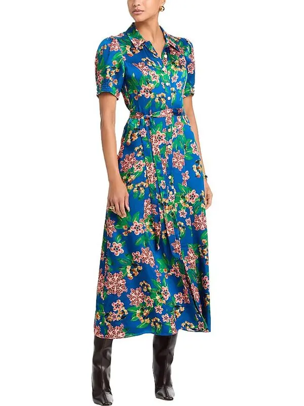 Saloni Olympia Silk Shirt Dress - Flori Sapphire