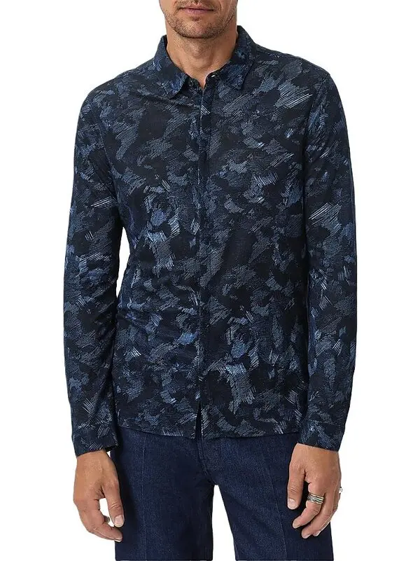John Varvatos Vienne Printed Button Front Shirt - Cobalt