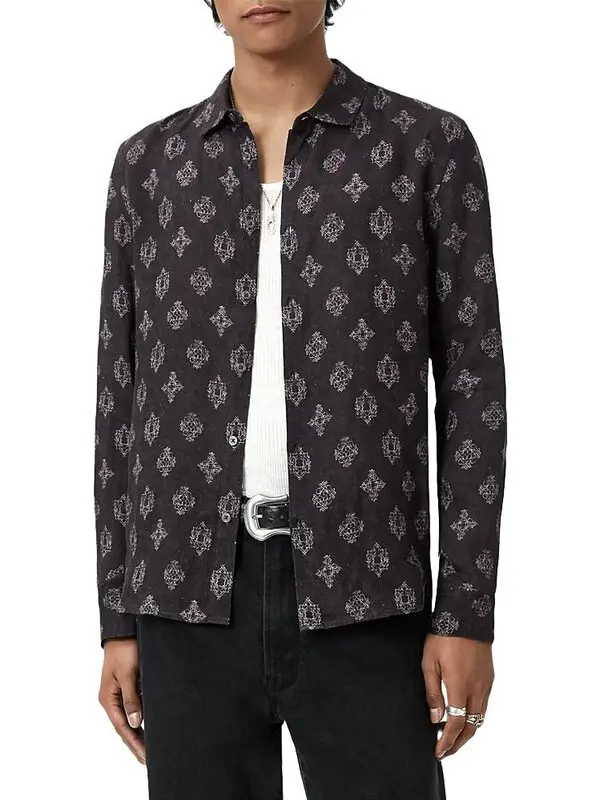 John Varvatos Ross Slim Fit Printed Button Front Shirt - Plum