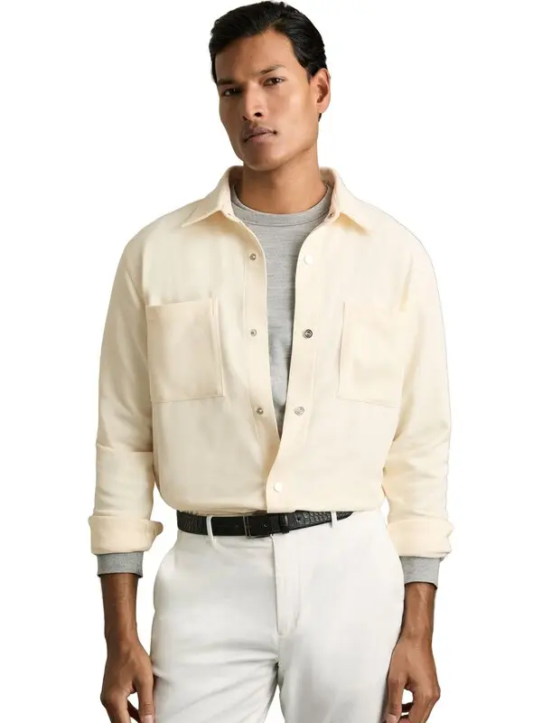 REISS Fitzroy Brushed Corduroy Press-stud Overshirt - Off White