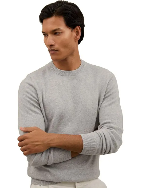 REISS Monarch Atelier 100% Cashmere Crew-neck Jumper - Soft Grey Melange