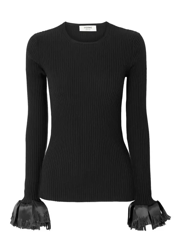 FFORME Nova Satin-trimmed Ribbed Wool-blend Top - Black