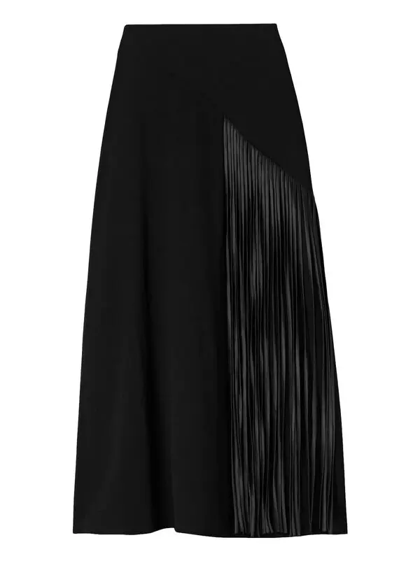 LA LIGNE Fringed Satin-trimmed Stretch-knit Midi Skirt - Black