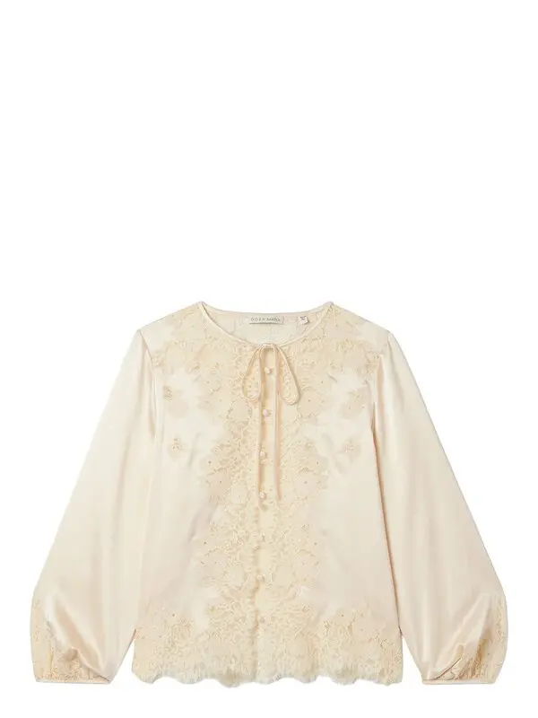 DÔEN Lucine Lace-trimmed Silk-satin Blouse - Neutrals