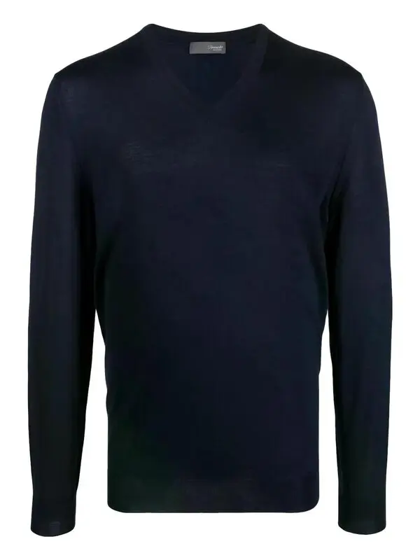 DRUMOHR V-neck Merino Wool Jumper - Blue