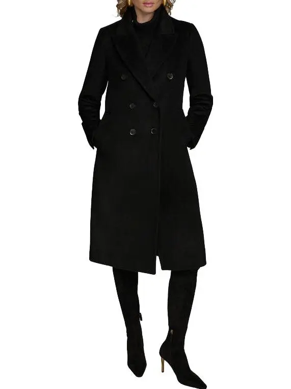 Donna Karan New York Tailored Double Breasted Wool Blend Coat - Black