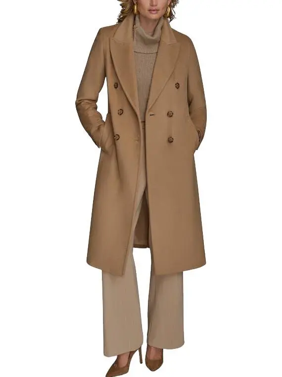 Donna Karan New York Tailored Double Breasted Wool Blend Coat - Camel