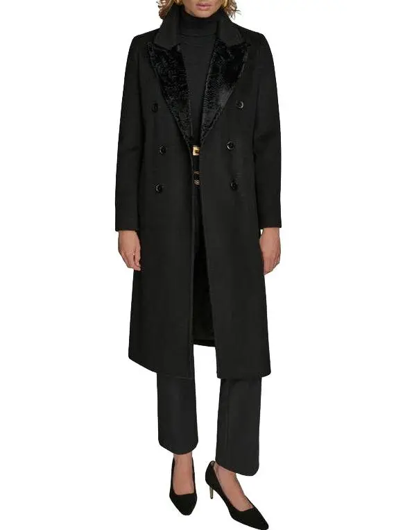Donna Karan New York Tailored Double Breasted Wool Blend Coat - Ebony