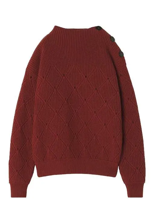 LANVIN Wool Sweater With Diamond Detail - Chestnuts