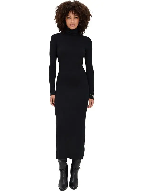 Enza Costa Silk Blend Ribbed Turtleneck Maxi Dress - Black