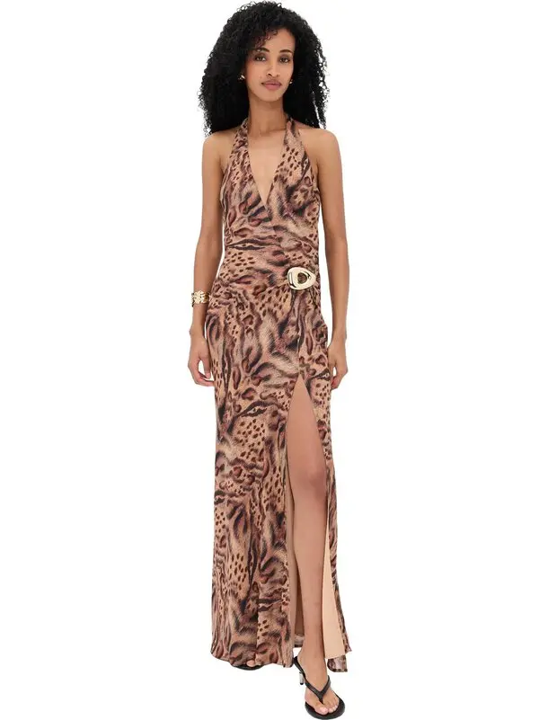 RUNAWAY THE LABEL Mabella Halter Maxi Dress - Mendez Brown