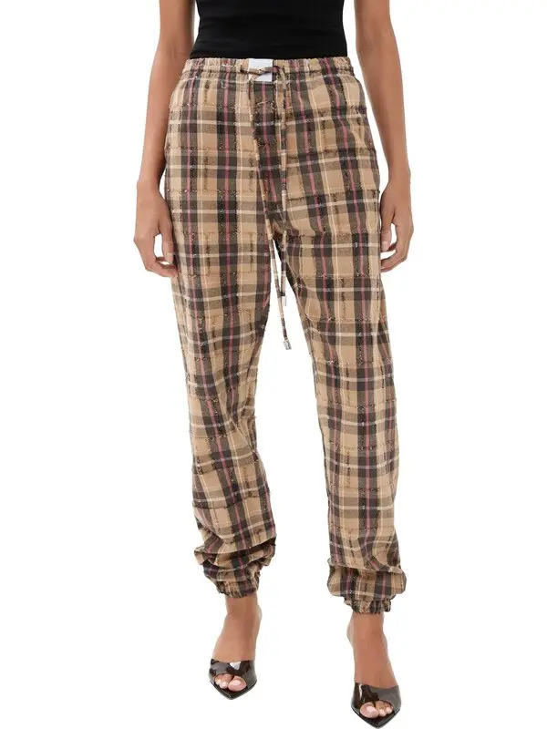 Attico Plaid Flannel Pants - Beige/black