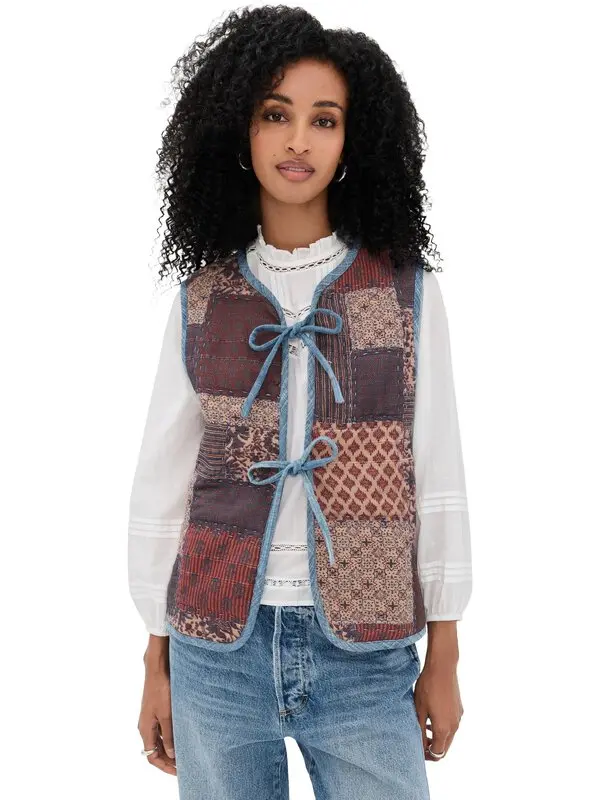 Faherty Brand Indigo Quilted Patchwork Vest - Indra Patchwork
