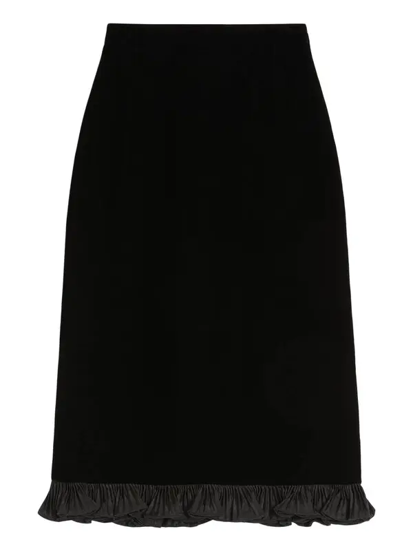 Valentino Garavani Velvet Pencil Skirt With Ruffle Detail - Black