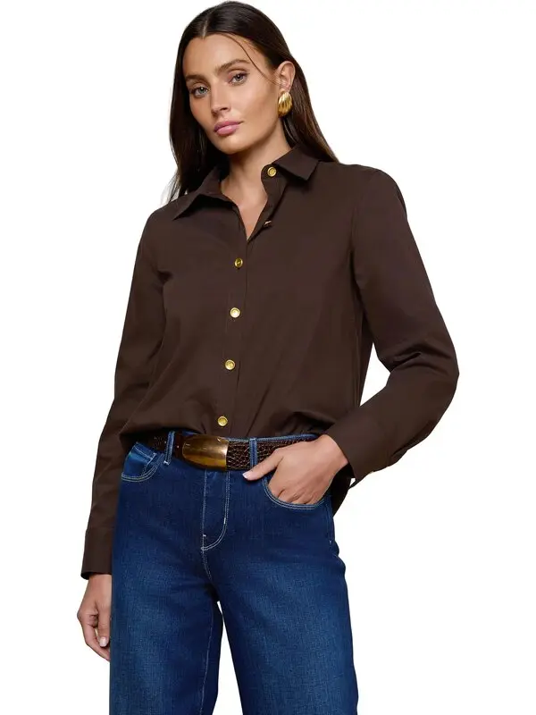 L'Agence Ellery Poplin Shirt - Coffee Bean