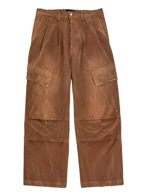 NAHMIAS Faded Denim Cargo Trousers - Brown