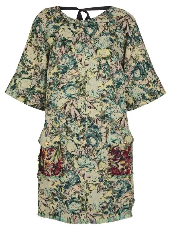 GANNI Patterned Jacquard Woven Mini Kimono Dress - Multicoloured