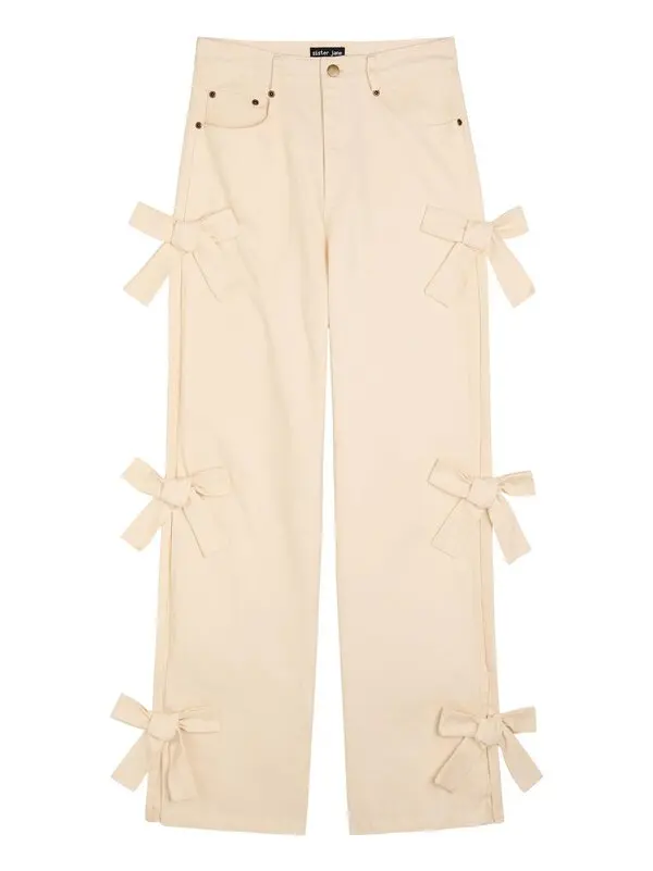 SISTER JANE Bay Bow-appliquéd Straight-leg Jeans - White