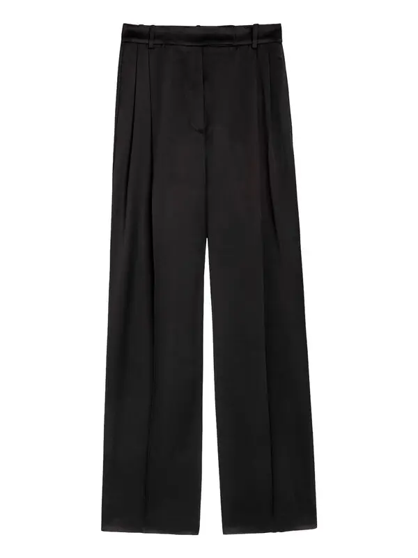 RÓHE Pleated Straight-leg Satin Trousers - Black