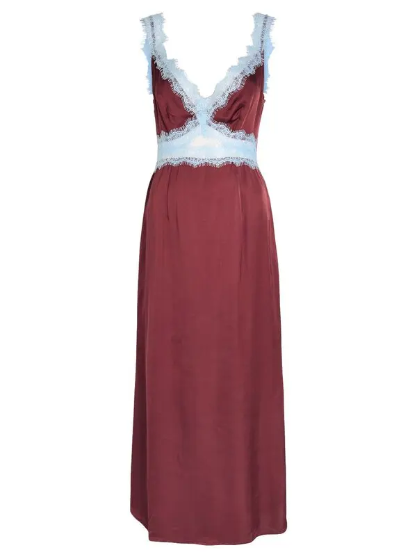 NEVER FULLY DRESSED Mimi Lace-trim Satin Midi Dress - Burgundy