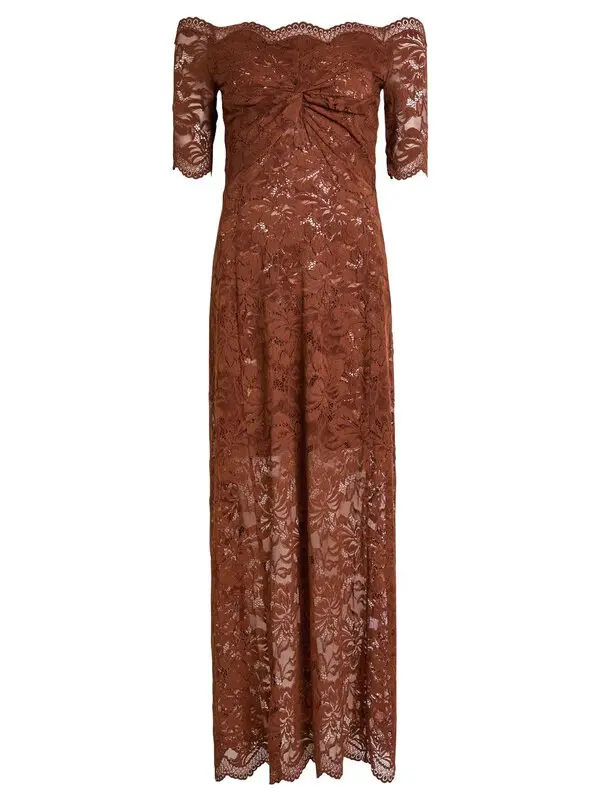 Rabanne Floral Stretch-guipure Lace Midi Dress - Brown