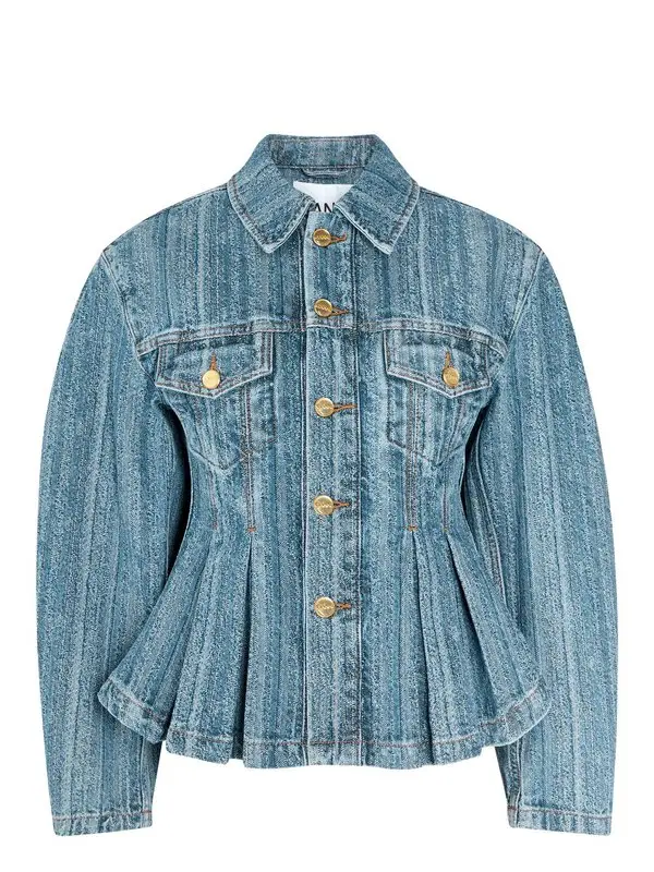 GANNI Striped Pleated Jacket - Denim