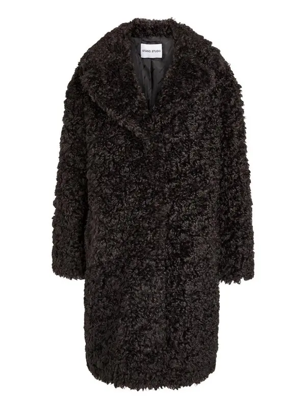 STAND STUDIO Camille Cocoon Faux Fur Coat - Dark Brown