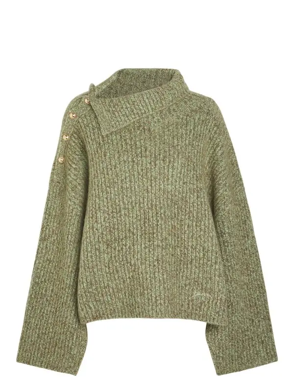 GANNI Melange Brushed Wool-blend Jumper - Green