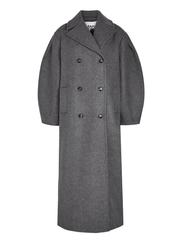 GANNI Double-breasted Wool-blend Pea Coat - Grey