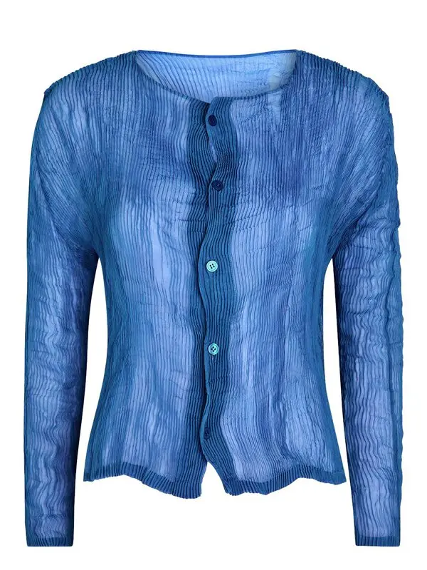Issey Miyake Uni-form Pleated Chiffon Blouse - Blue