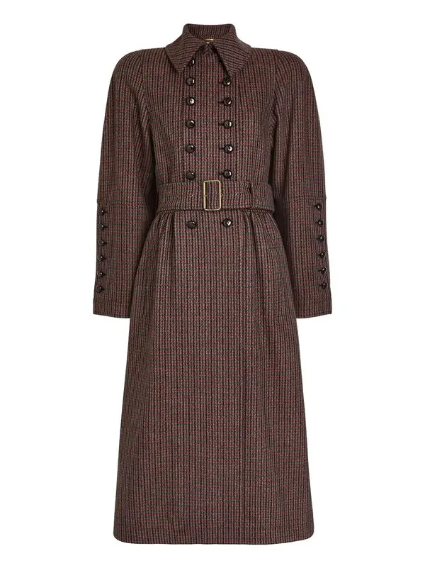 Chloé Houndstooth Wool Coat - Brown