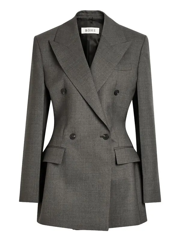 RÓHE Double-breasted Stretch-wool Blazer - Grey