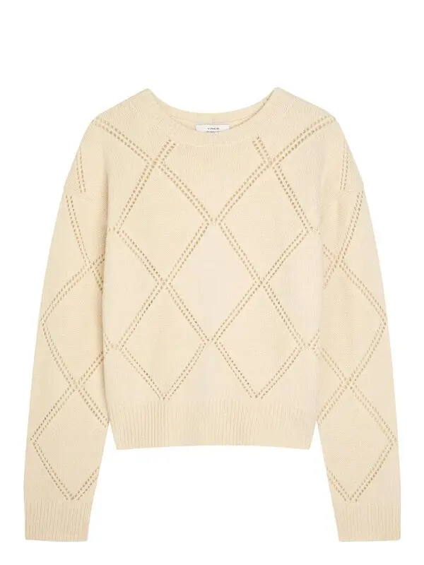 Vince Textured Argyle Wool Jumper - Cream