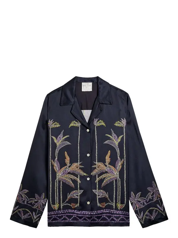 FORTE_FORTE Printed Satin Shirt - Navy