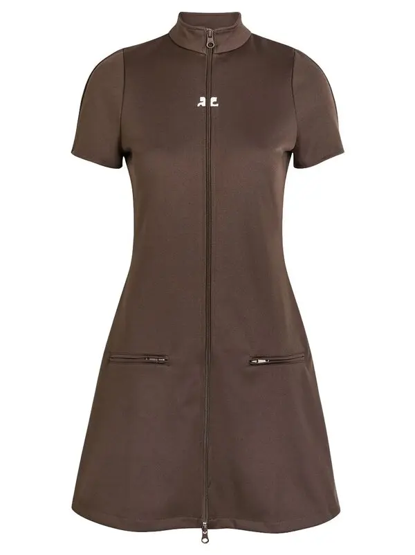 COURREGES Logo-embroidered Jersey Mini Dress - Chocolate