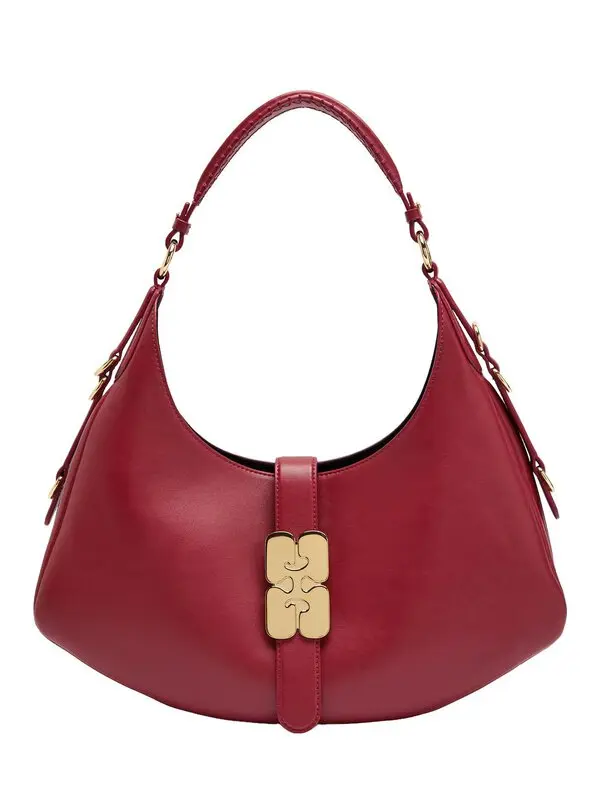 GANNI Small Leather Shoulder Bag - Red