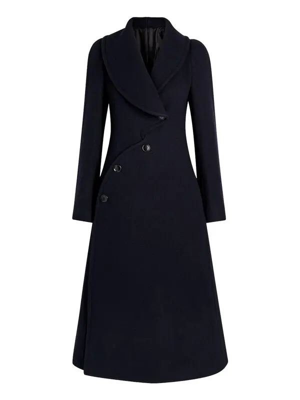 Alaïa Curved Wool Coat - Navy