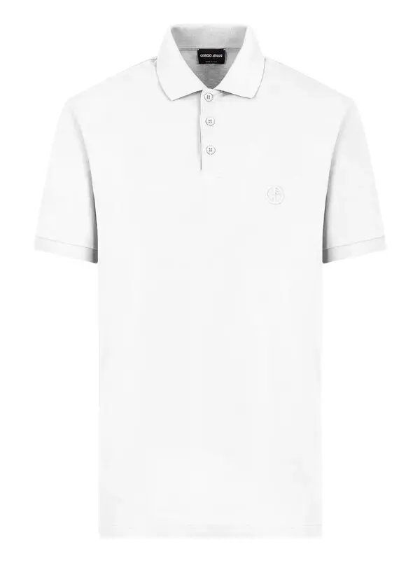 Giorgio Armani Buttonned Logo-embroidered Polo Shirt - White